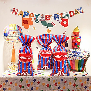 Jayomoli Carnival Circus Holiday Plastic Bags, 100pcs Cellophane Treat Bags Popcorn Bag, Candy Cookie Wrapping with Twist Ties for Party Favors Supply