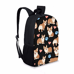 TOADDMOS Corgi Print Boys Girls Fashion School Bag Set Backpack with Lunch Box and Pencil Case, Middle School Student Bookbag Set