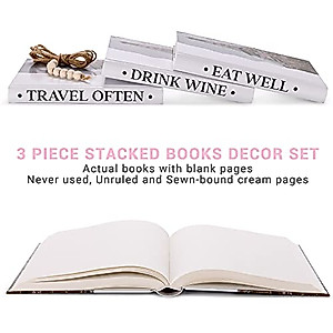 KHATEE Decorative Books for Home Decor - Cherry Blossom Design - Stacked Faux Books for Decoration with Rope & Beads - Rustic Farmhouse Decor for Table, Shelf, Mantel - 3-Piece White Book Decor Set
