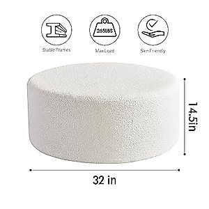 Get Set Style Round Coffee Table, Boucle Upholstered End Table, Work as Side Table & Ottoman & Seat for Living Room Bedroom Entryway Office