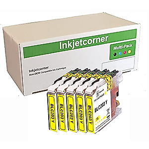 Inkjetcorner Compatible Ink Cartridges Replacement for LC203Y LC203XL for use with MFC-J460DW MFC-J480DW MFC-J485DW MFC-J680DW MFC-J880DW MFC-J885DW (Yellow, 5-Pack)