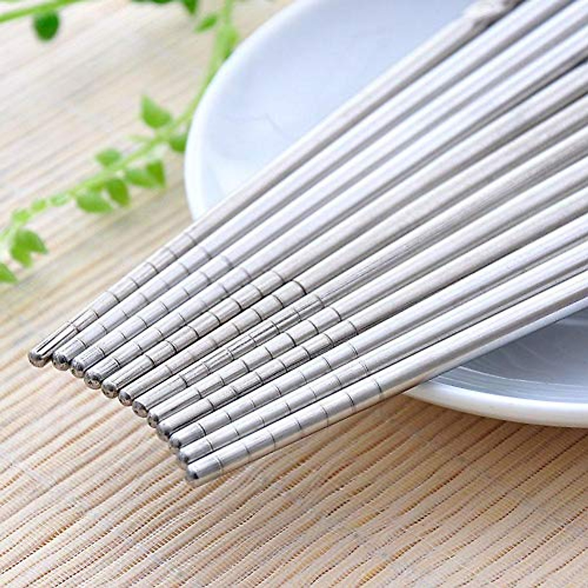 Madames Stainless Steel Chopsticks Kitchen Blue and White Porcelain Printed Chopsticks Reusable Flat Long Handle Chopstick for Home, Kitchen or Restaurant