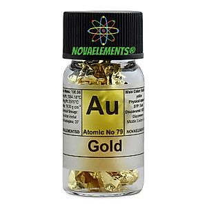Gold Metal Element 79 Sample Au, Fulfilled Vial with 24K foil/Leaf 99,99% Labeled Glass Vial