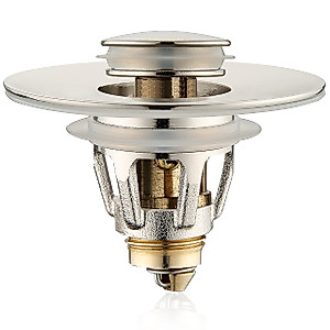 Universal Bathroom Sink Stopper - Bounce Wash Basin Drain Filter, Brushed Nickel Pop Up Drain Stopper, Bullet Core Push Type Sink Stopper, Sink Drain Plug with Anti-Clogging Strainer, for 1.1-1.5 inch