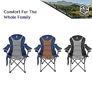 Coastrail Outdoor Reclining Camping Chair 3 Position Folding Lawn Chair for Adults Padded Comfort Camp Chair with Cup Holders, Head Bag and Side Pockets, Supports 350lbs, Blue&Grey