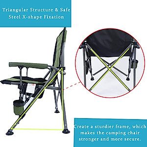 MaiuFun Portable Camping Chair Folding Heavy Duty Quad Outdoor Large Chairs Support 330 lbs High Back Padded Thicken Oxford with Armrests, Storage Bag, Cup Holder, Carry Bag for Outside(Green)