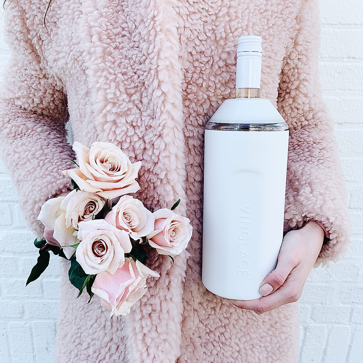 Vinglacé Wine Bottle Chiller- Portable Champagne Insulator- Stainless Steel Wine Cooler Sleeve, White