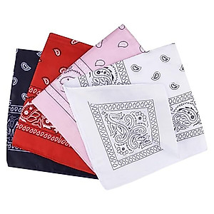 The Dreidel Company Classic Bandana Handkerchiefs, Southwestern Cowboy Design Fashion, Unisex Print Head Wrap, 19" (12-Pack, Red, Blue, Pink, White)
