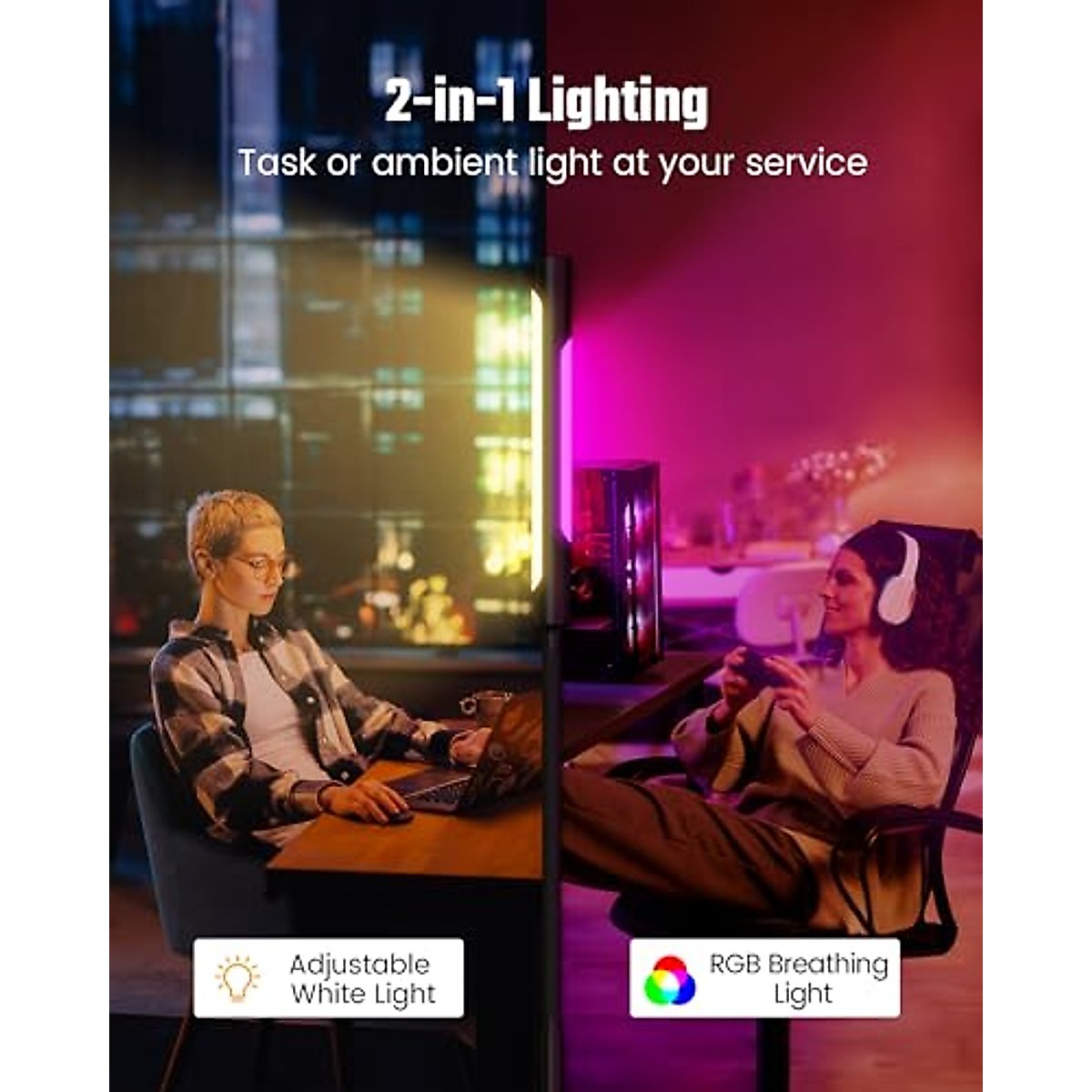 【Upgrade】SUPERDANNY Double Side LED Floor Lamp, RGB & Dimmable Bright Task Light with 6500K-3000K-4000K Color Temps, Adjustable Gooseneck, Standing Office Lamp for Reading, Living Room, Bedroom, Home