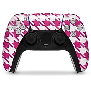 WraptorSkinz Skin Wrap compatible with Sony PS5 DualSense Controller Houndstooth Hot Pink (CONTROLLER NOT INCLUDED)