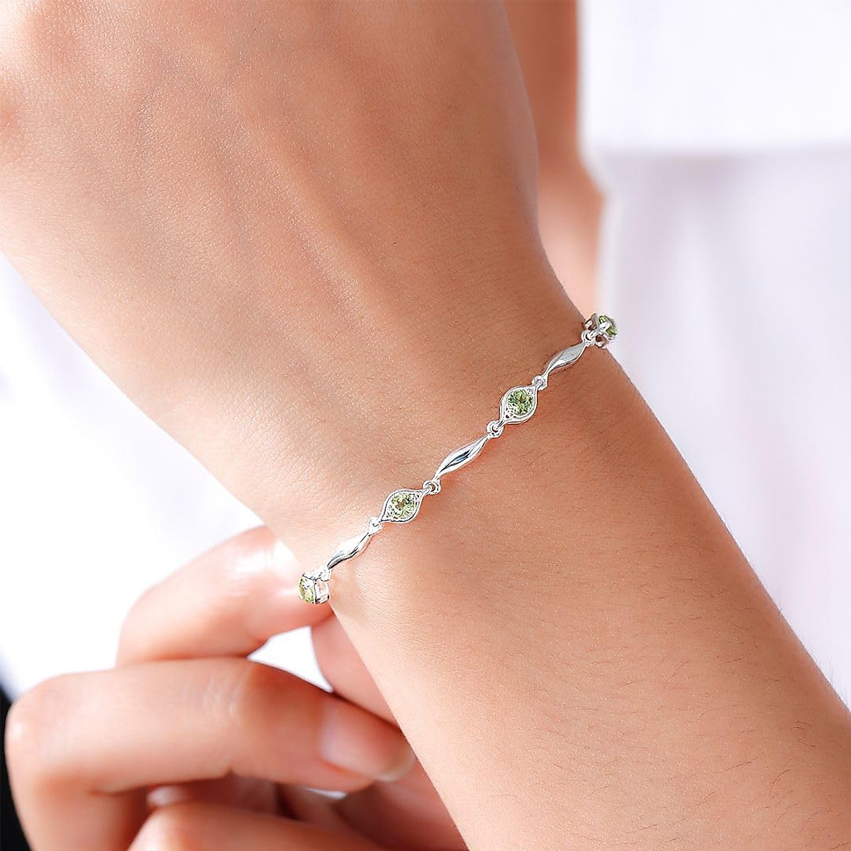 Shop LC Peridot Link Bracelet for Women 925 Sterling Silver Infinity Birthstone Jewelry Gifts for Women 7.25" Cttw 0.8 Birthday Gifts