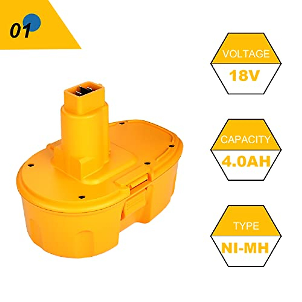 2 Pack Upgraded 4.0Ah DC9096 DC9098 Ni-Mh Replacement for Dewalt 18V Battery Compatible with Dewalt 18 Volt DC9099 DW9095 DW9096 DW9098 DE9038 DE9091 High Capacity 18 Volt Cordless Power Tools