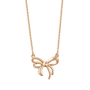 CHOW SANG SANG Delicate Gold 18K Rose Gold Ribbon Bowtie Necklace for Women 92803N | 18.5 Inches, (47 CM)