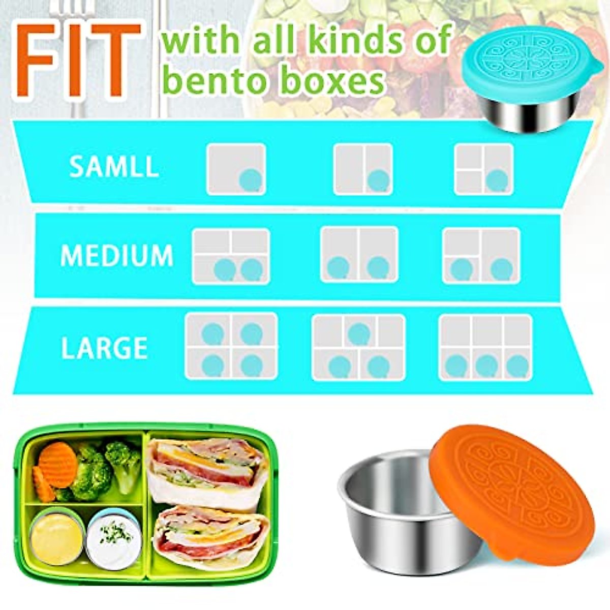 Salad Dressing Container To Go, 4x1.6oz Stainless Steel Small Containers with Lids, Easy Open and Reusable Condiment Containers with Lids, Leakproof Sauce Containers for lunch box, Dipping Sauce Cups