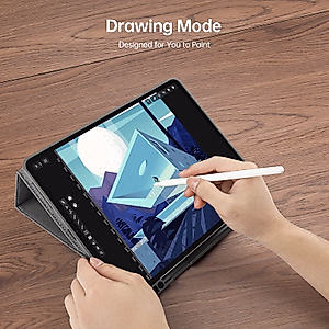 iPad Pro 12.9 Case 6th Generation 2022 / 5th Gen 2021/2020 4th / 2018 3rd Gen, iPad Pro Cases with Pencil Holder, Full-Body Protection Leather Cover for Women, Auto Wake/Sleep - Grey