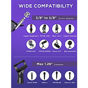 InnoGear Microphone Stand Mic Boom Arm for Blue Yeti HyperX QuadCast S SoloCast Snowball Fifine K669B and other Mic, with Shock Mount Windscreen Pop Filter Mic Clip Holder Cable Ties, Large