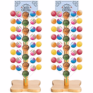 AVLA 2 Pack Wood Cake Pop Stand, 48 Holes Wooden Lollipop Holder, Decorative Candy Table Display Dessert Stand for Wedding, Birthday, Parties, Anniversaries, Sturdy and Easy to Assemble