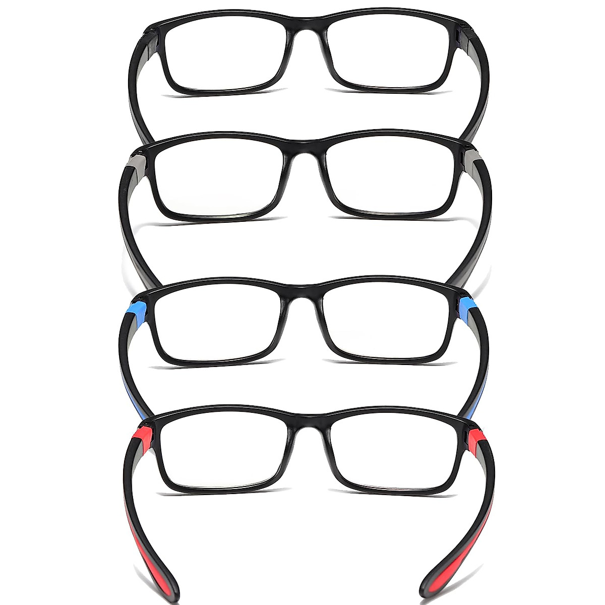 JOON-joon Reading Glasses Men 4 Pairs Ultra Light TR90 Sports Style Blue Light Blocking Readers+3.0