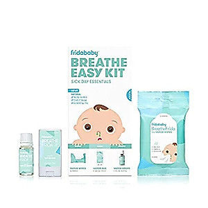 Breathe Easy Kit Sick Day Essentials by FridaBaby - Natural Vapor Wipes, Organic Vapor Rub + Organic Vapor Drops, White