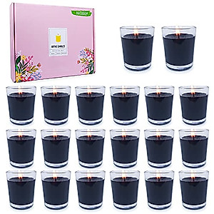 12 Hours Black Votive Candles in Glass 1.8oz Unscented Soy Wax Votives for Halloween Home Party, 20 Packs