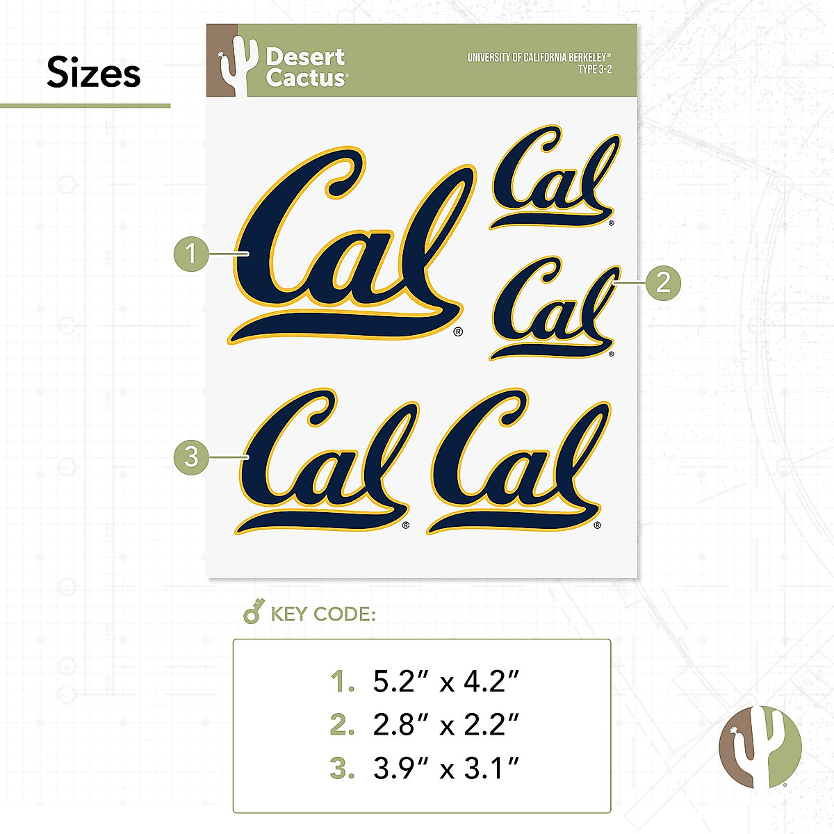 Desert Cactus University of California Berkeley Sticker Golden Bears Cal UC Vinyl Decals Laptop Water Bottle Car Scrapbook T3 (Type 3-2)