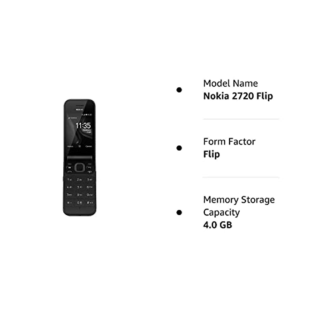 Nokia 2720 Flip 4G 2.8" Dual-core 2 MP Snapdragon 205 Phone, GSM Unlocked Chinese Model, No Warranty (Black)