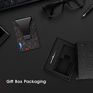 OTO Money Clip for Men-RFID Blocking Carbon Fiber Wallet,Minimalist Slim Wallet with Gift Box,Aluminum Metal Credit Card Holder（Forged Red）
