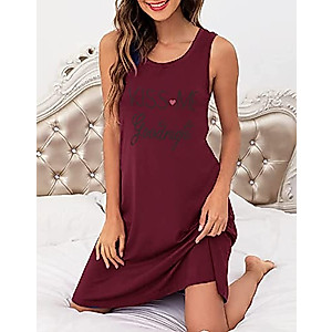 Avidlove Night Dress for Women Tank Nightgowns Sexy Chemise Sleepwear Cute Print Night Dress Wine Red
