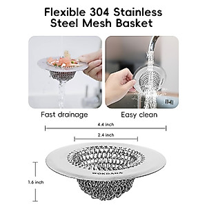 Sink Drain Strainer, Reversible Mesh Sink Strainer with 304 Stainless Steel, Wokdada Revolutionary Anti-Rust Kitchen Sink Strainer Food Catcher for Garbage Disposal Without Clogging