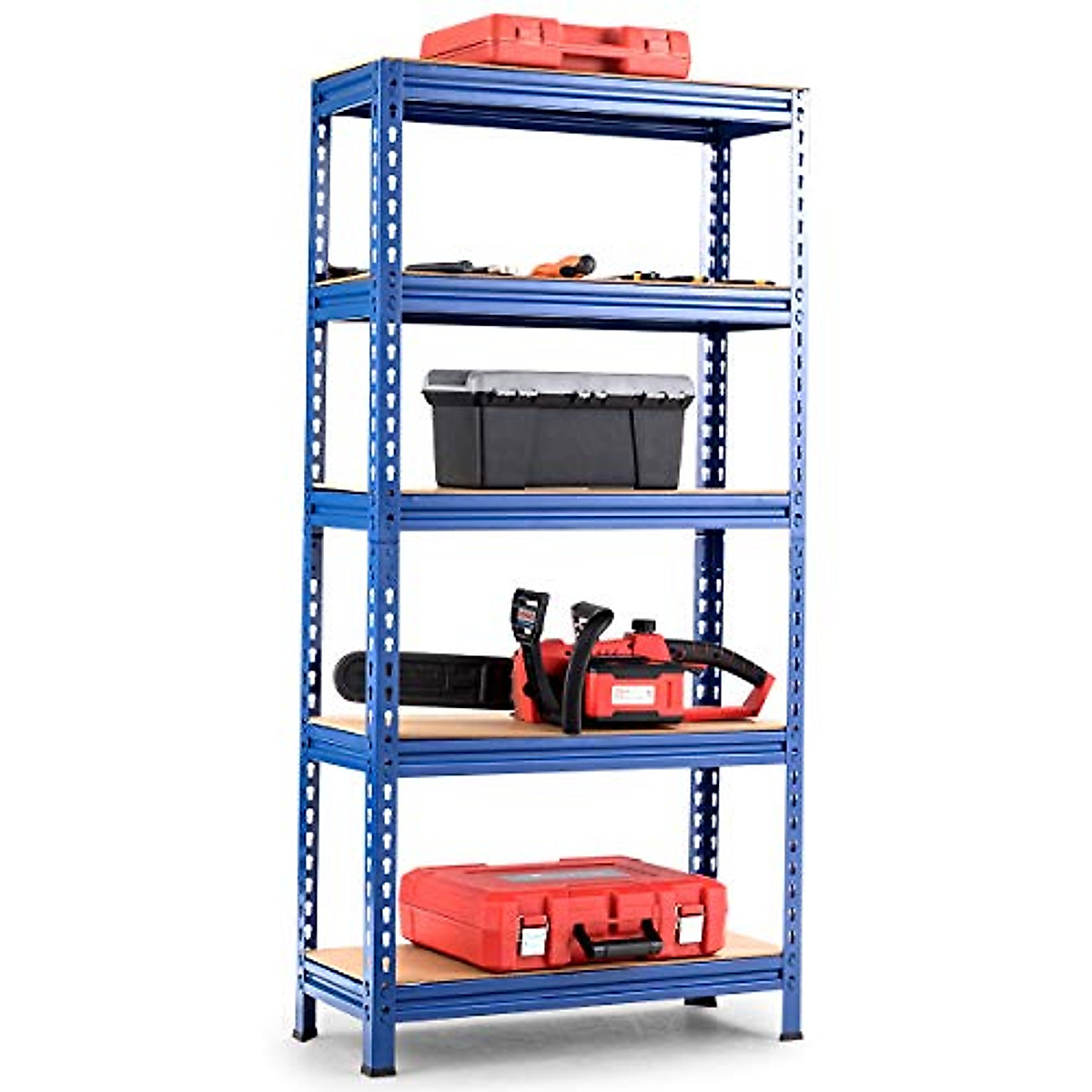 Tangkula 5-Tier Storage Shelves, Heavy Duty Steel Frame Muscle Rack 60in Garage Shelf with Adjustable Shelves, Boltless Shelving Unit for Free Combination, Metal Utility Shelves (1, Navy Blue)