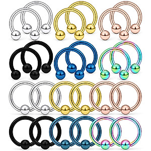 Kridzisw 16G Septum Ring Jewelry Gauges Earrings Surgical Stainless Steel Horseshoe Septum Nose Eyebrow lip Ring Cartilage Helix Tragus Rook Daith Earrings Hoop Smiley Piercing Jewelry Women Men 10mm