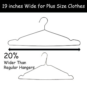 Extra Wide Wire Hangers for Plus Size Clothes, 19 Inch Stainless Steel Plus Size Hangers Ideal for XL, XXL Shirts, Coats, Dresses, Etc. Silver. 10pk.