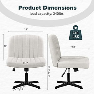 JUMMICO Armless Office Desk Chair No Wheels, Cross Legged Office Chairs Padded Wide Seat, Fabric Modern Adjustable Swivel Accent Chair, Computer Task Vanity Chair for Home Office (Beige)