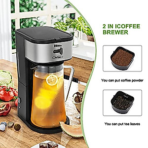 Sunvivi Iced Tea Maker with 3 Quart Glass Pitcher, Iced Coffee Maker Brewing System with Strength Selector, Infusion Pitcher for for Ground Coffee, Taste Customization, Black