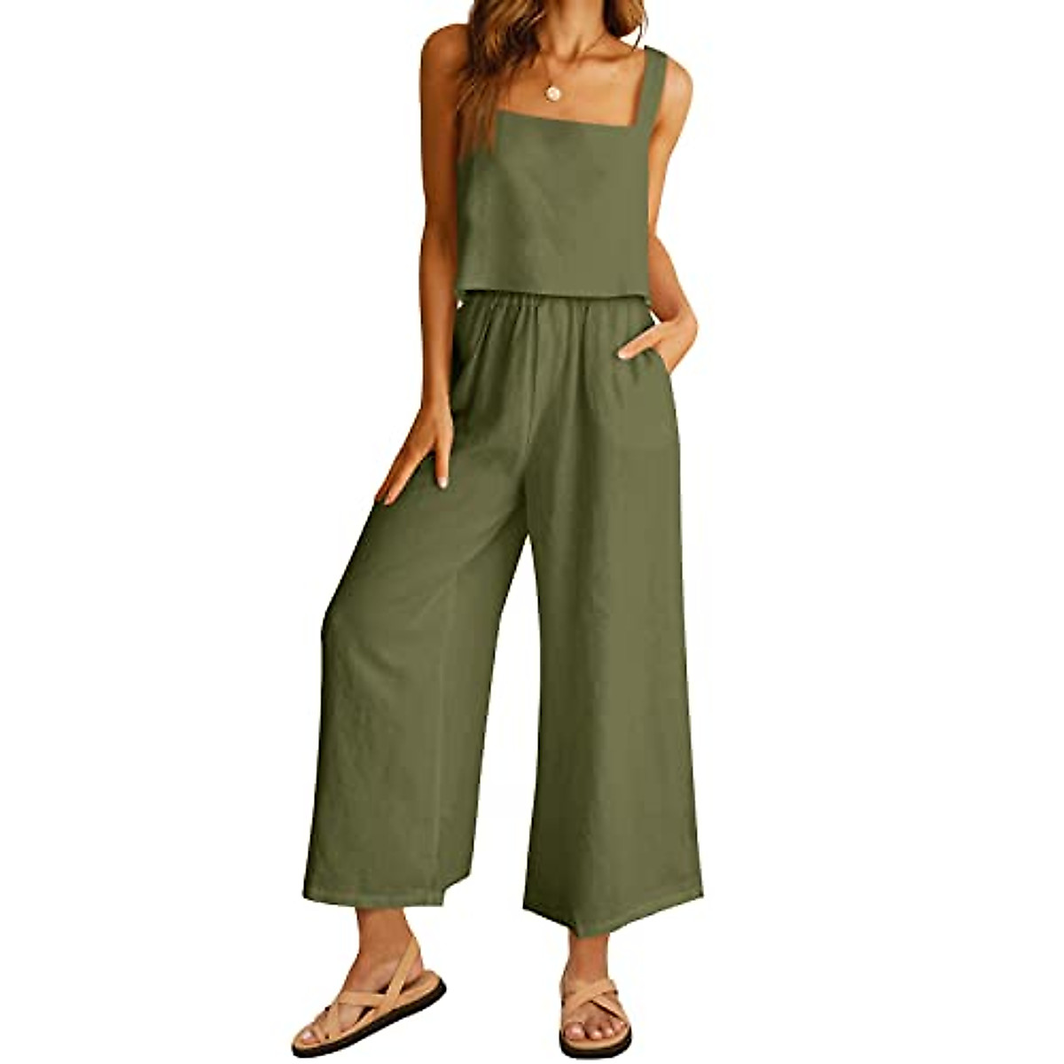 AUTOMET Summer Vacation Outfits 2 Two Piece Matching Sets for Women 2023 Casual Comfy Spring Fashion Clothes Linen Dressy Jumpsuits