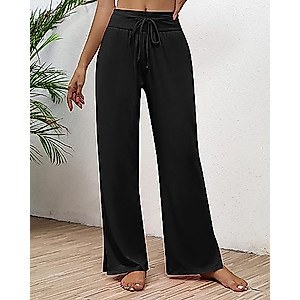 Neer 3 Pack Women's Lounge Pants Wide Leg Yoga Sweatpants with Pockets High Waisted Drawstring Lounge Loose Workout Jogger(Black, Dark Gray, Pink, X-Large)