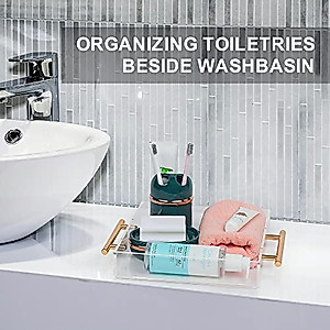 YestBuy Clear Serving Tray with Gold Handles-Spill Proof-Acrylic Tray Organizer for Kitchen,Bathroom,Food- Decorative Tray-10x10