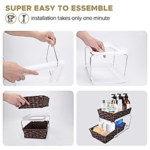 TCJJ 2-Tier Brown Storage Baskets for Organizing, Under Bathroom/Kitchen Sink Organizers and Storage, 2 Woven Sliding Baskets for Bathroom Kitchen Pantry Medicine Cabinet Counter