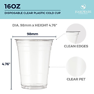 [200 COUNT]HAKOWARE by Harvest Pack 16 oz Ultra Clear Plastic Cold Cups, Disposable Wedding Party Drinking Cups Tumblers, Iced Coffee Beer Juice Cold Beverage