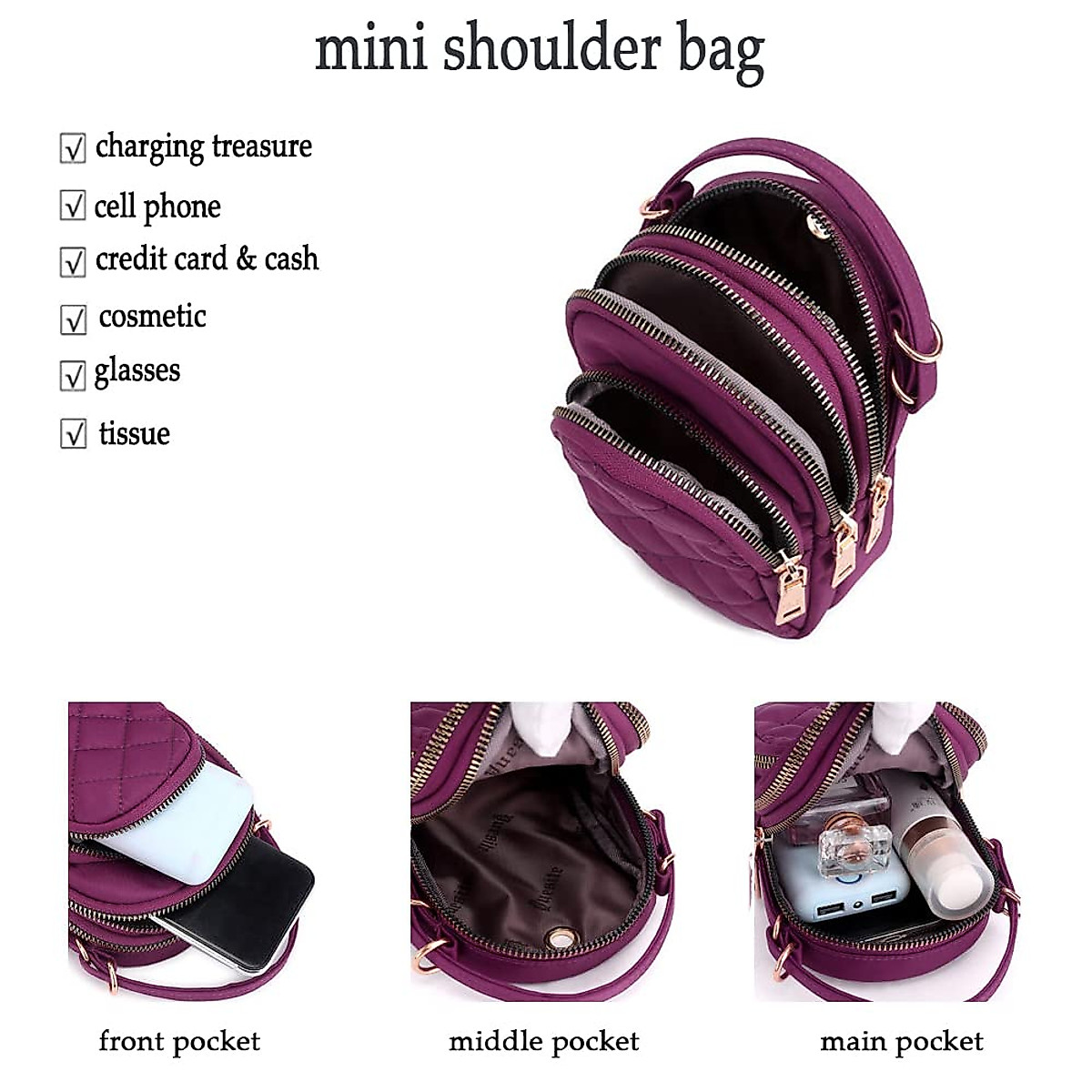 Small Crossbody bags Cell Phone Wallet Purses Travel Pouch Mini Shoulder Bag for Women Girl, Purple