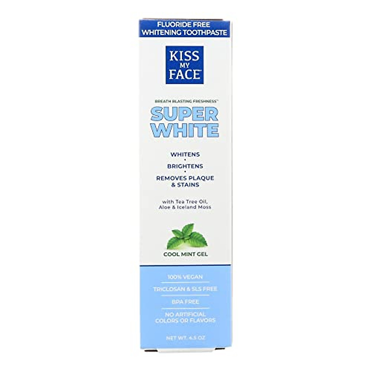 Kiss My Face Toothpaste Whitening Cool Mint 4.5 Ounce (Flouride-Free) (133ml) (6 Pack)