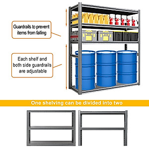 Sajanic Storage Shelves 5 Tier Heavy Duty Shelving, Boltless Metal Industrial Shelving with Guardrails, 2500LBS Garage Shelving for Storage Room, Warehouse, 18" D x 47.2" W x 72" H, Iron Black