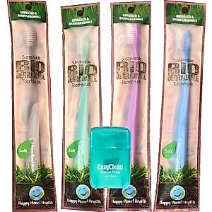 HDP Happy Planet Biodegradable Toothbrush Floss Color:Biodegradable Size:Pack of 4 with Bonus