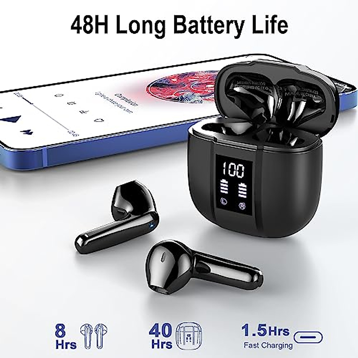 Wireless Earbuds, Bluetooth 5.3 Earbuds Hi-Fi Stereo, 3g Bluetooth Headphones in Ear with 4 ENC Mic, 40Hrs USB-C LED Mini Charging Case Ear buds, IP7 Waterproof Sport Earphones for Android iOS [2023]