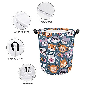 Zoo Animals Foldable Laundry Basket Waterproof Hamper Storage Bin Bag with Handle 16.5"x 16.5"x 17"