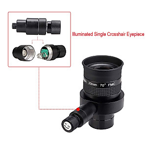 SVBONY SV152 Reticle Eyepiece 1.25 Inch Crosshair Eyepiece 20mm Illuminated Centering Telescope Eyepiece SWA 70 Degree Adjustable Telescope Accessory for Perfectly Guided Star Astrophotography