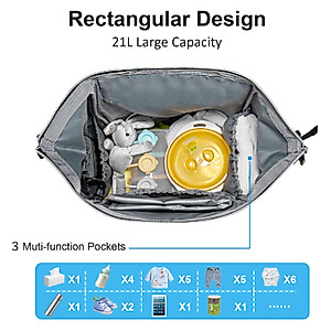 Baoyun Diaper Bag Backpack, Large Capacity Baby Bag for Boys Girls, Waterproof Travel Back Pack with Stroller Straps, Multi-Function Maternity Baby Changing Bags for Mom Dad, Gray