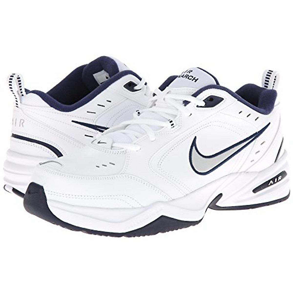 Nike Men's Air Monarch IV Walking Shoes, White/Metallic Silver/Navy, Size 12