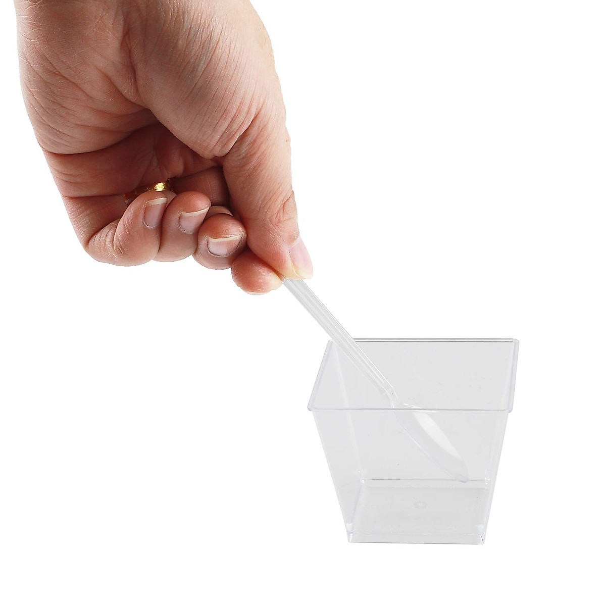 Z-Color 50pcs 4OZ Embellish Crystal Clear Hard Plastic Dessert Cups With Spoons