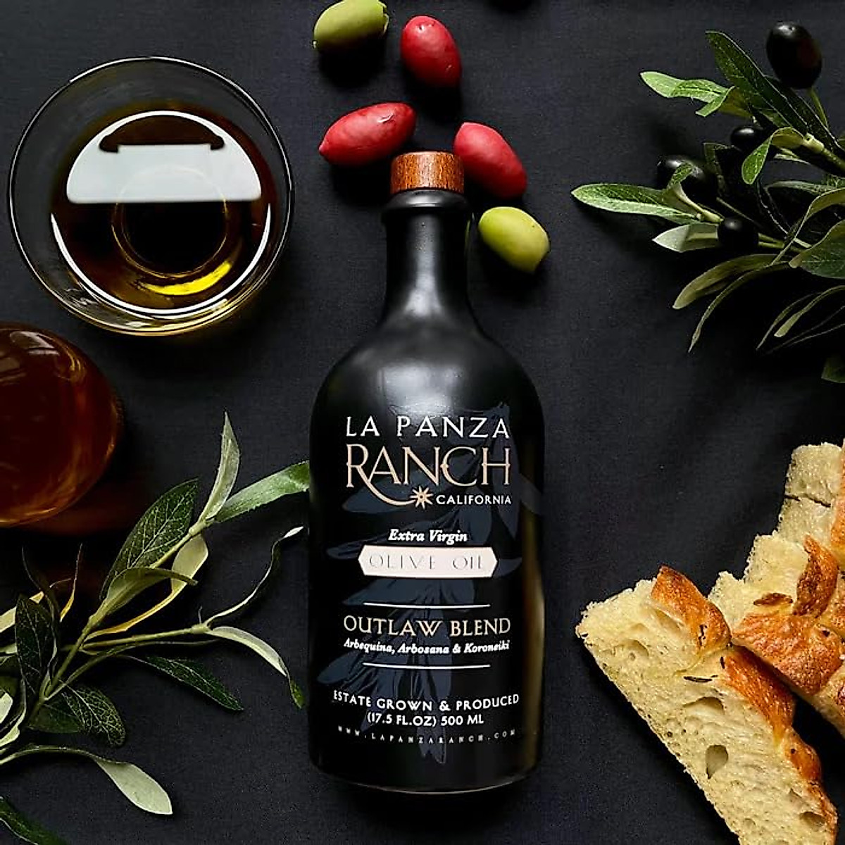 LA PANZA California Extra Virgin Olive Oil, Premium Cold Pressed EVOO, Award Winning, Outlaw Blend (Fiery & Peppery, 17.5 fl oz, 500ml Ceramic Stone Bottle)